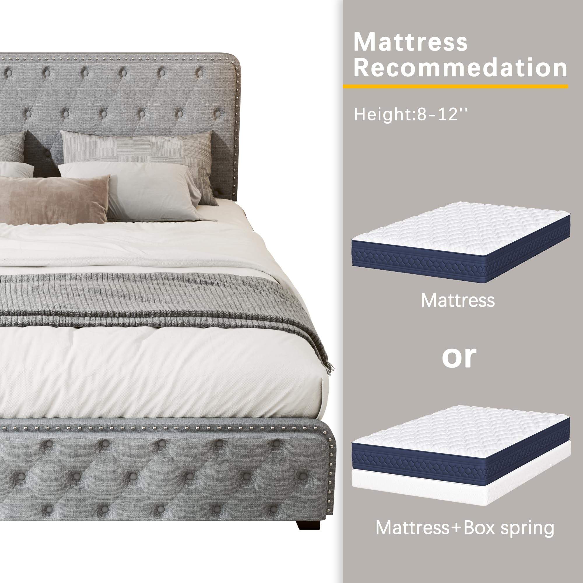 Fluest Queen Bed Frame with Headboard Storage Drawers of 4 Upholstered Bed Frame Platform Adjustable Headboard Metal Slats Support/No Box Spring Needed/Easy Assembly/Mattress Foundation, Dark Gray