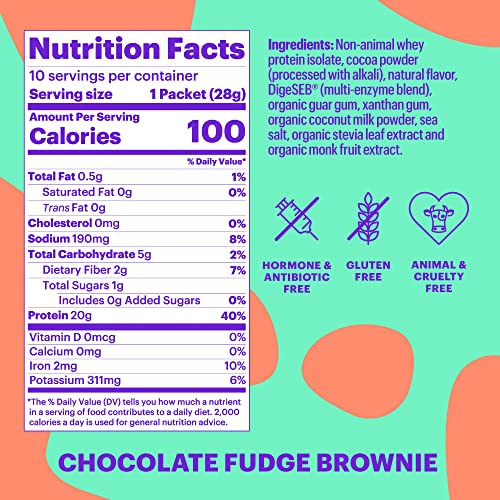 Natreve MOOLESS Animal Free Whey Protein Powder - 20g Lactose Free, Protein Powder with Amino Acids - Fudge Brownie, 10 Servings
