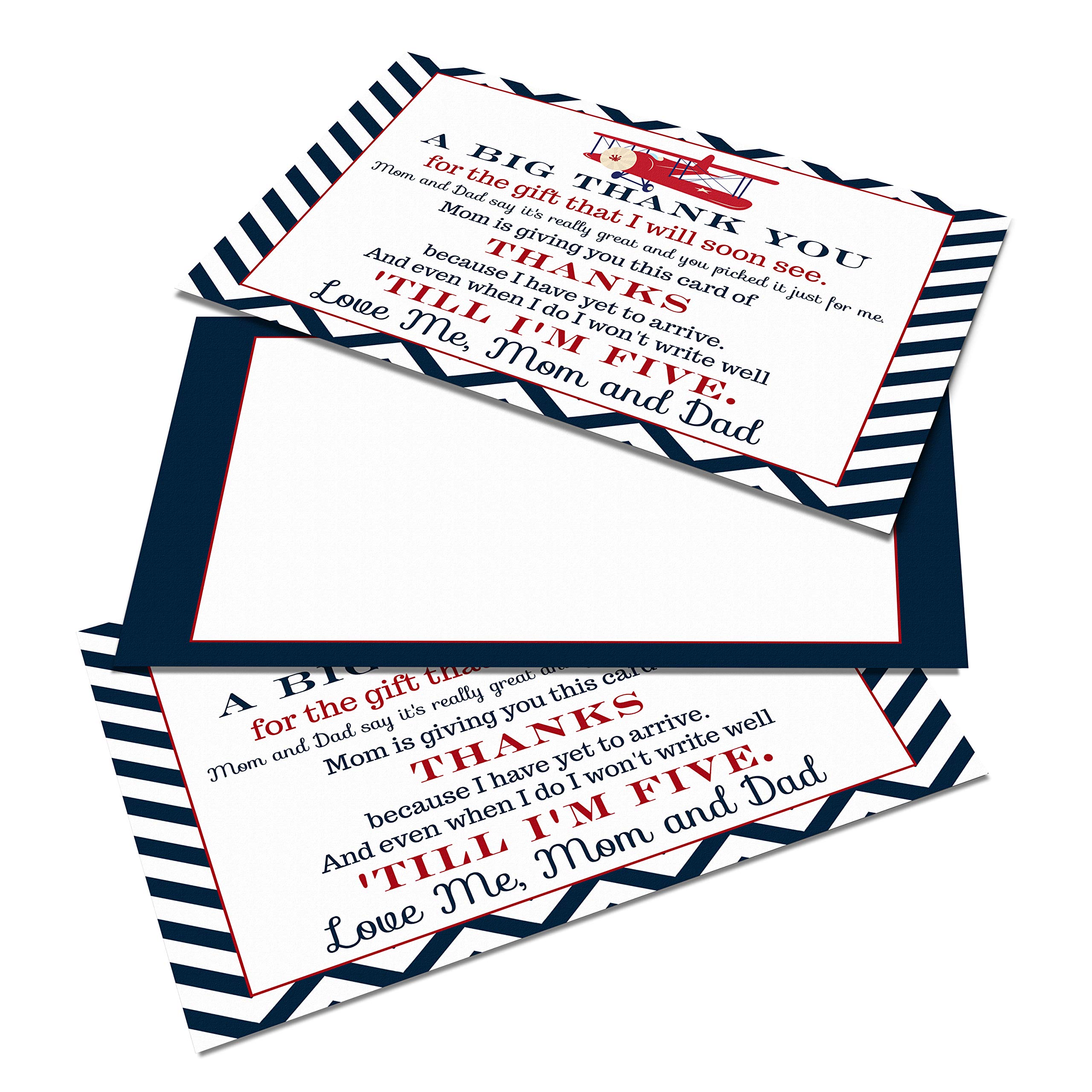 Paper Clever Party Airplane Baby Shower Thank You Postcards (15 Pack) Boys Notecards Only - Eco-friendly Postal Note with Message from Newborn – Adventure Travel Red Blue – Printed 4x6