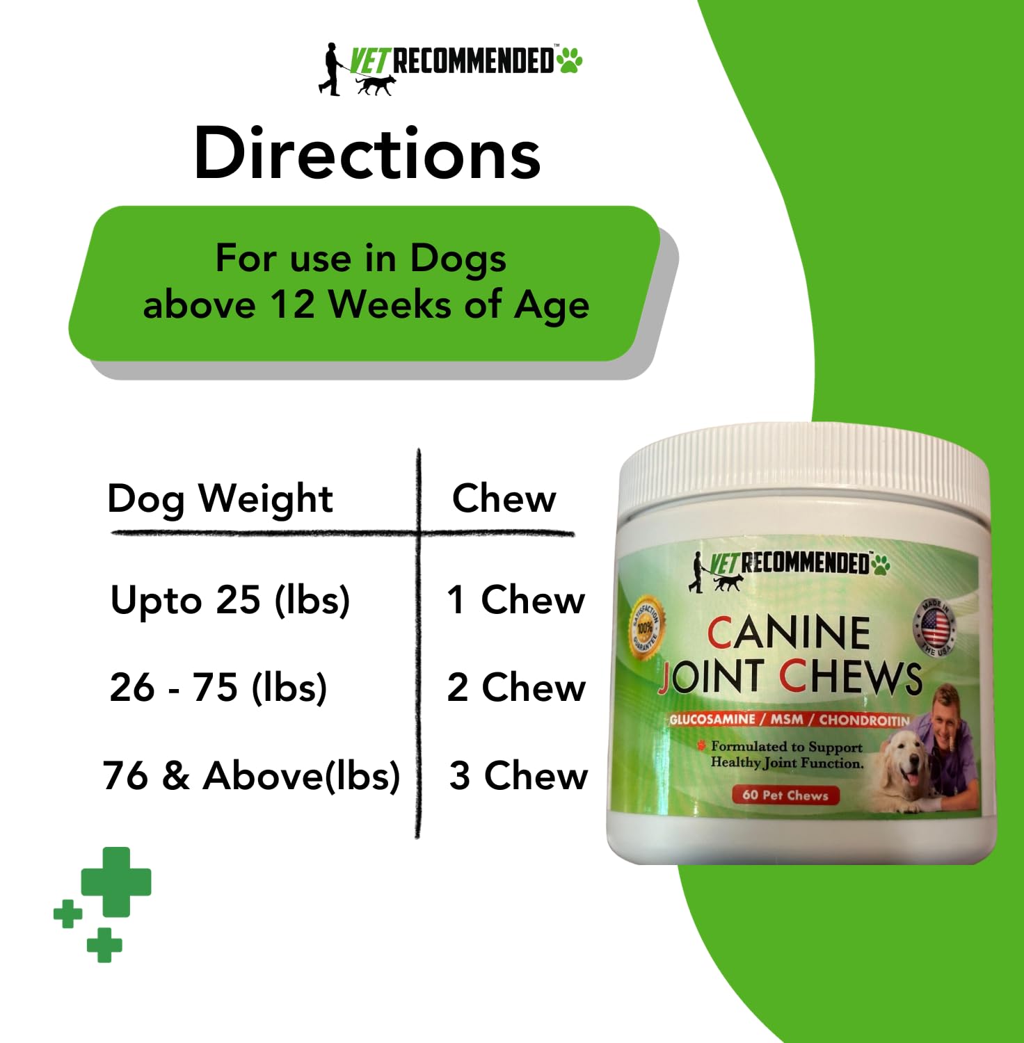 Vet Recommended™ Hip and Joint Supplement Chew for Small & Medium Dogs - Glucosamine, MSM & Chondroitin Chews | 60 Count