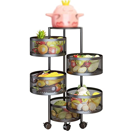 LIRUXUN Multi-Layer Kitchen Storage Rack Rotating Basket cart Vegetable and Fruit Rack Kitchen Bathroom Storage Rack (Color : Black, Size : 90cm*34cm)