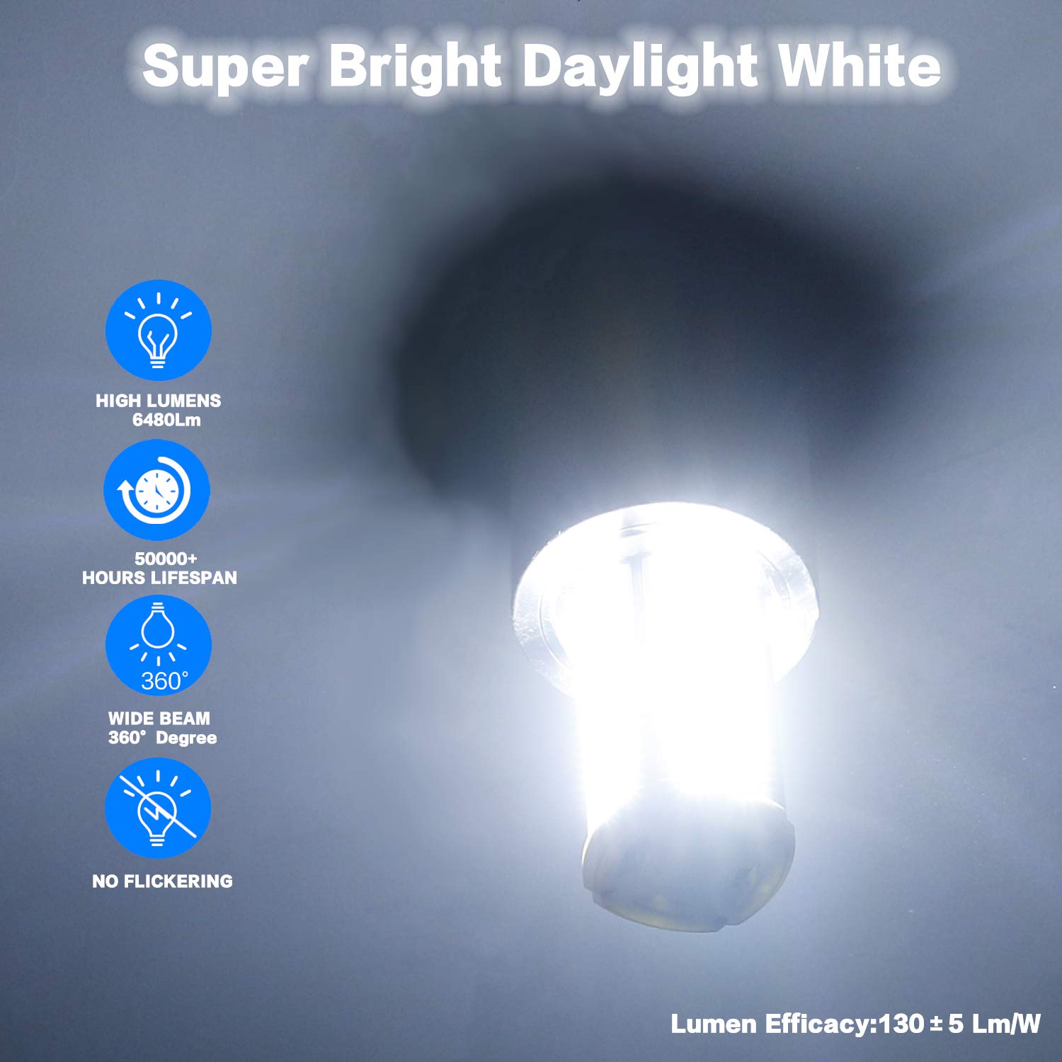 54W LED Corn Light Bulb Super Bright(400 Watt Equivalent 7020 Lumens 5000K E40 Large Mogul Base Large Area Cool Daylight White for Indoor Garage Warehouse High Bay Barn Parking Lot Patio