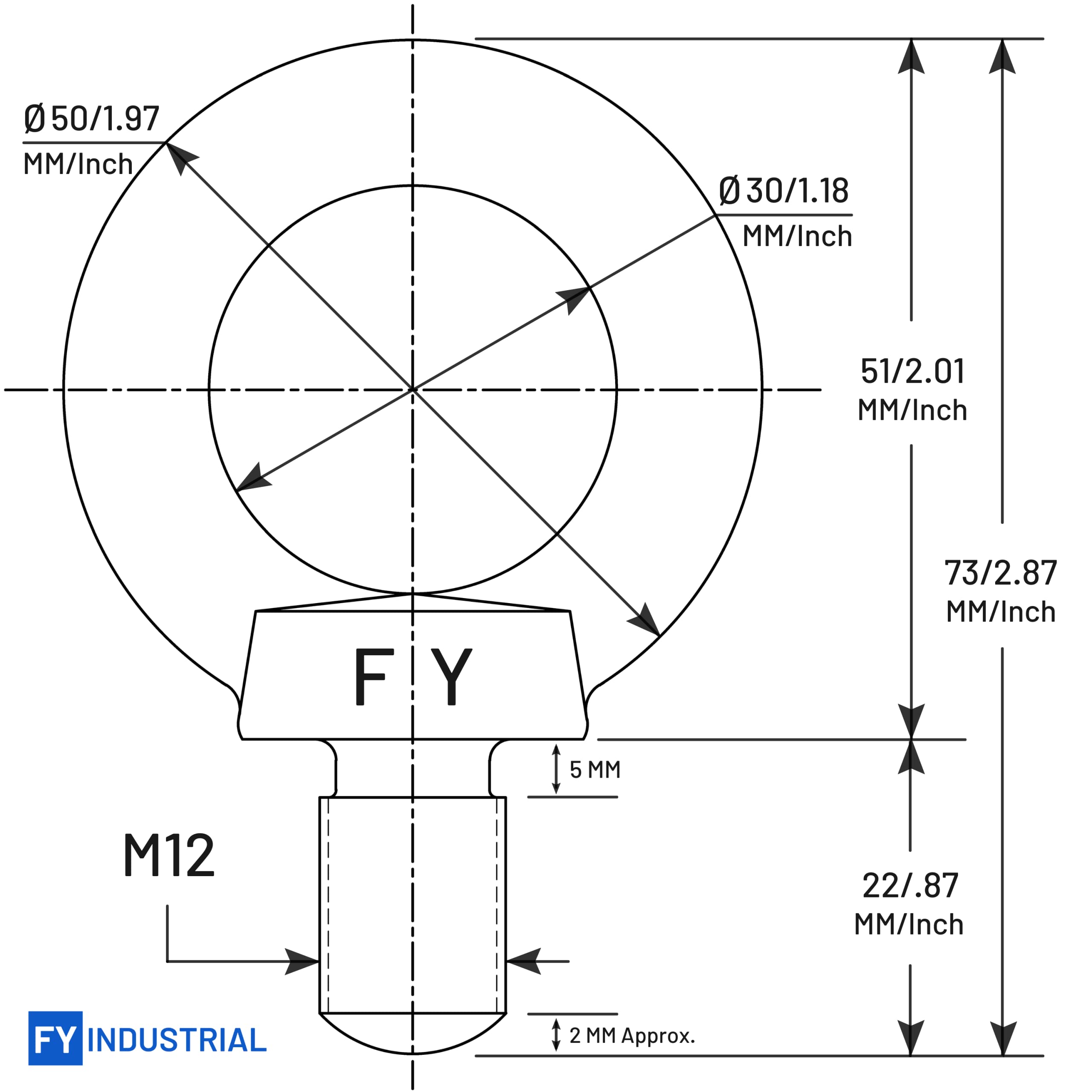 Stainless Steel Machinery Shoulder Lifting Eye Bolt (M12, 2 Items)