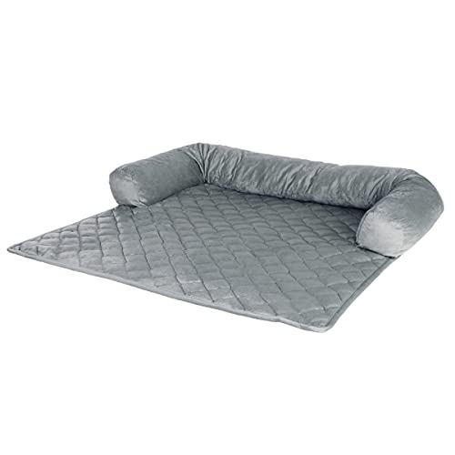 Furniture Protector Pet Cover for Dogs and Cats with Shredded Memory Foam filled 3-Sided Bolster Soft Plush Fabric by PETMAKER – 35” x 35” Gray