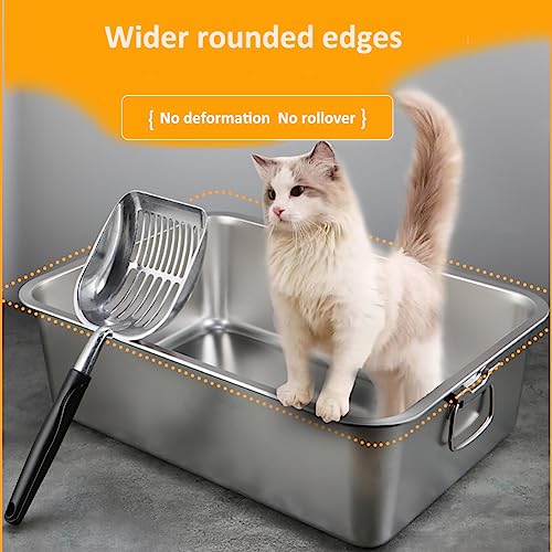 Open Top Cat Litter Box, Double-Sided electrolytic Stainless Steel Large Litter Box with Frame, High Sided and Upgrade Handle for Training Cats to Clean Pet Accessories (L-Ⅱ)