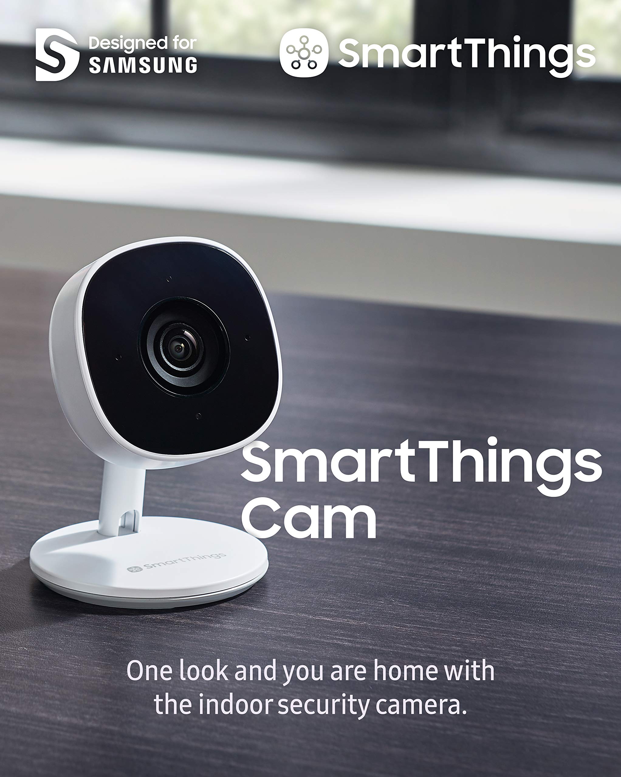 Samsung SmartThings Indoor Security Camera (GP-U999COVLBDA), 1080P HD Video with HDR, Night Vision, Advanced Motion Detection, and Two-Way Audio – Black/White
