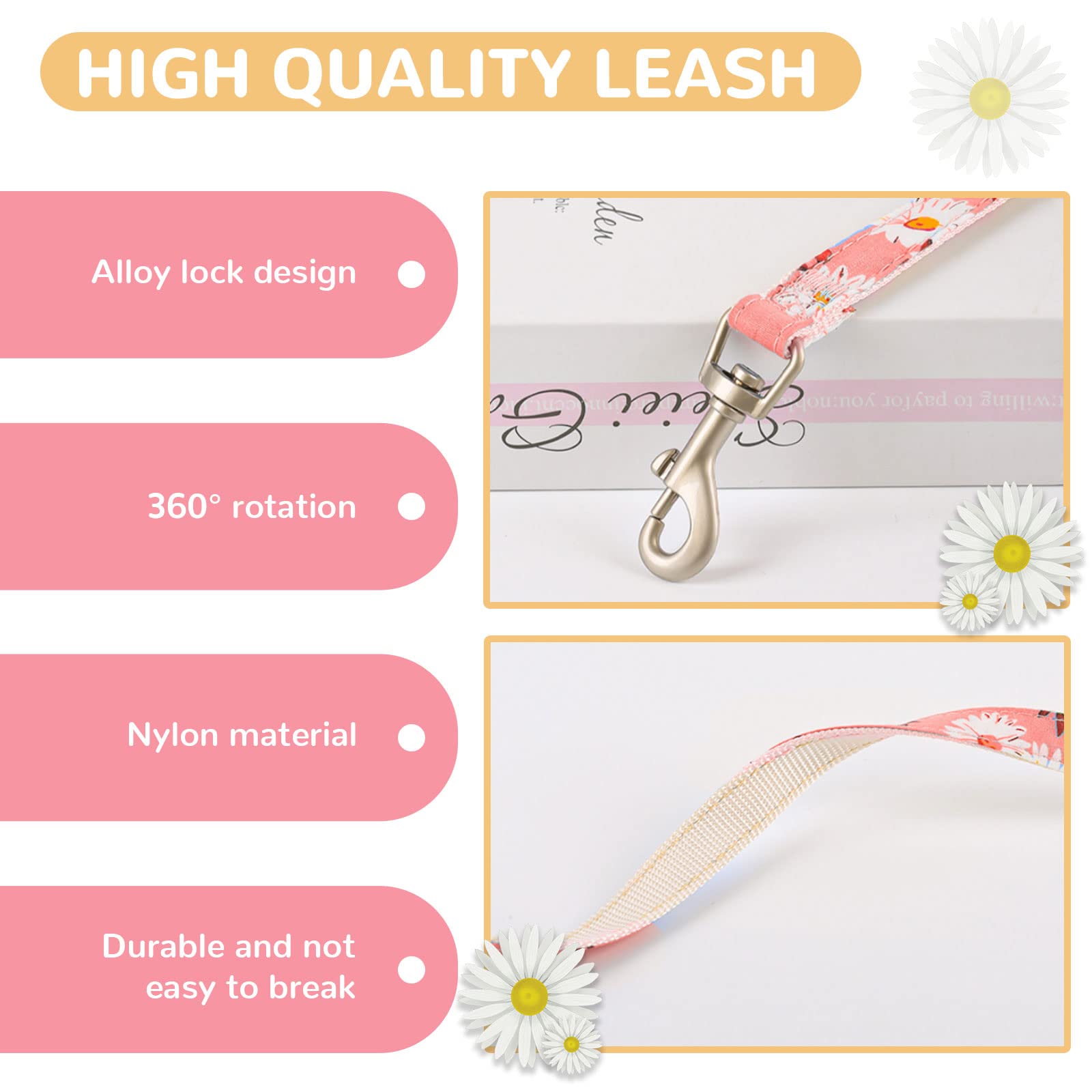 BAEJMJK Dog Harness and Leash Set with Bow Knot No Pull Pet Daisy Floral Harness with D-Ring Soft Mesh Dog Harness Vest Set Escape Proof Princess Puppy Harness for Small Girl Dogs Cats(Pink M)