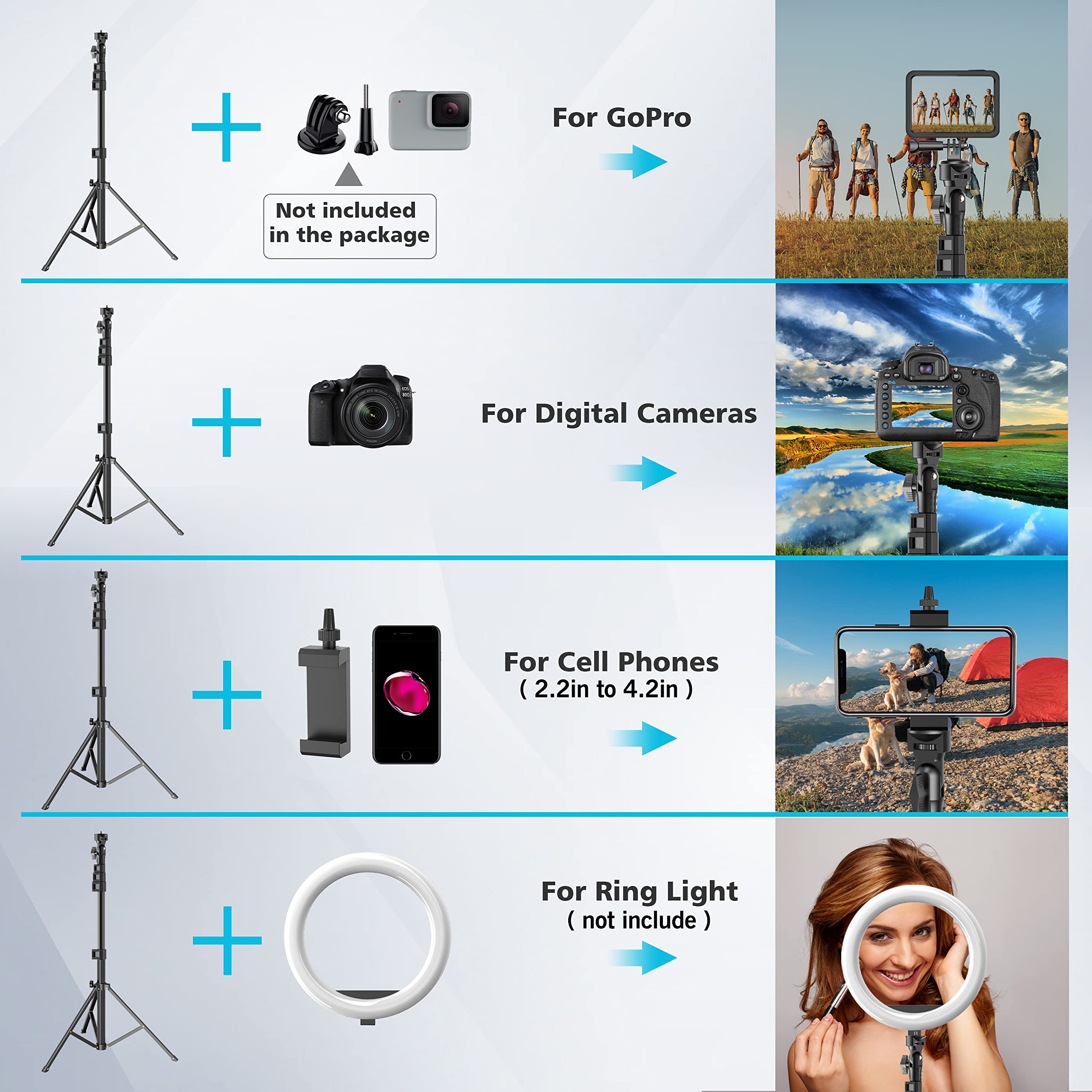 55” Phone Tripod Stand & Selfie Stick Tripod, All-in-One Extendable Camera & Cell Phone Tripod with Wireless Remote and Phone Holder, Compatible with iPhone Andriod Phones Black