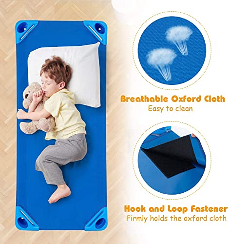 Fireflowery Toddler Daycare Cots, Stackable Kids Cots for Sleeping, Resting, Naptime Cot w/Easy Lift Corners, Great for Nursery, Preschool, Home, Pack of 6, Dark Blue