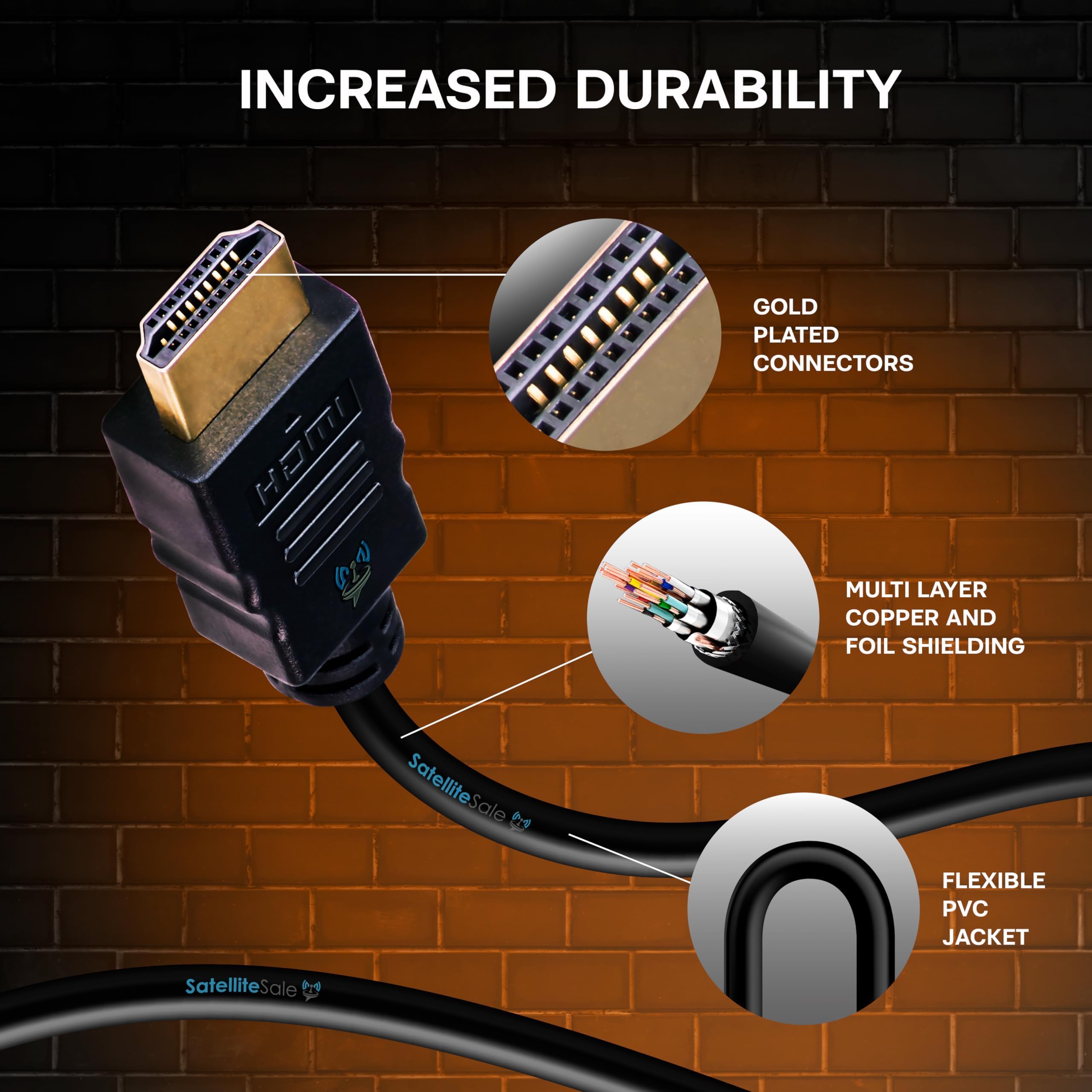 SatelliteSale Digital High-Speed 2.0 HDMI Cable 4K/60Hz 18Gbps PVC 2160p Black Cord Universal Wire 12 feet