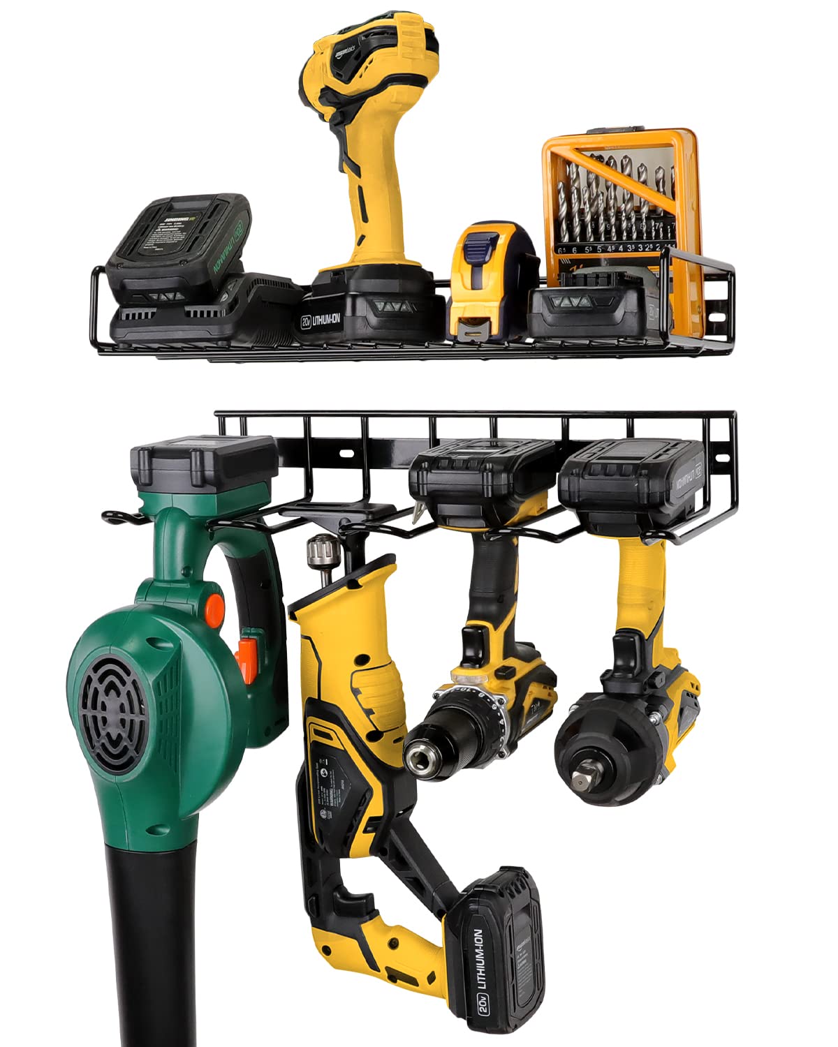 UNITEDPOWER Wall Mounted Power Tool Organizer Holder, Heavy Duty Utility Storage Rack for Battery Powered Hand Tools, Cordless Drill Rack and Tool Shelf Compact Design, Drill Rack With Tool Shelf