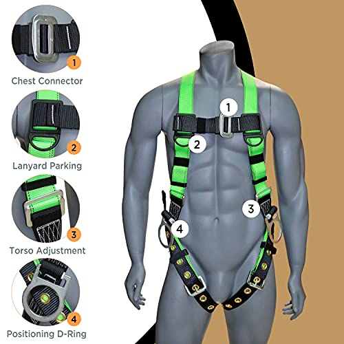 AFP Universal Full-Body Fall Protection Safety Harness w/ 3 D-Rings and Tongue Buckle Legs| Roofer, Construction, Scaffolding PPE (OSHA/ANSI Compliant) (Harness, 1 Pack)