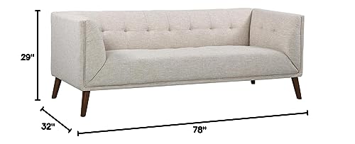 Armen Living Hudson Sofa in Beige Linen and Walnut Wood Finish
