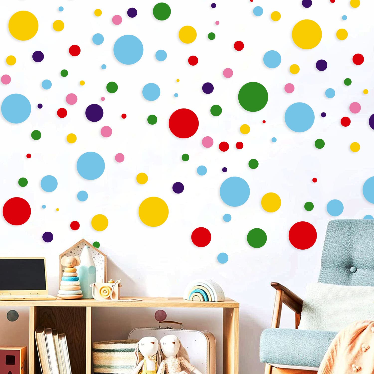 312 Pieces Polka Dots Wall Sticker Colorful Round Wall Decals for Kids Boys Girls Bedroom, Playroom, Living Room and Nursery Room ( 9 Sizes, 6 Colors)… (A)