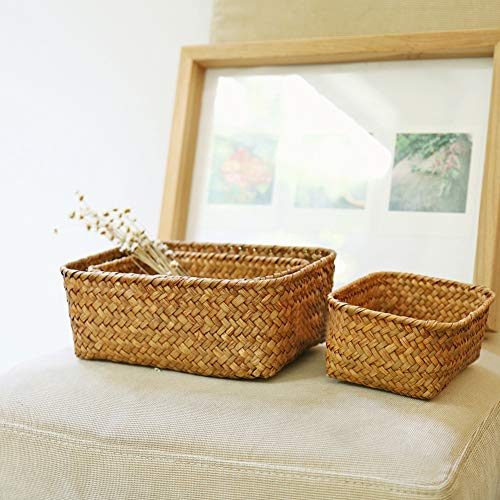 QuyWin Portable Storage Supplies Home Dedicated Storage Handmade Straw Dried Flower Fruit Pot Basket Rattan Box Candy Earphone Organizer for Home Coffee Big