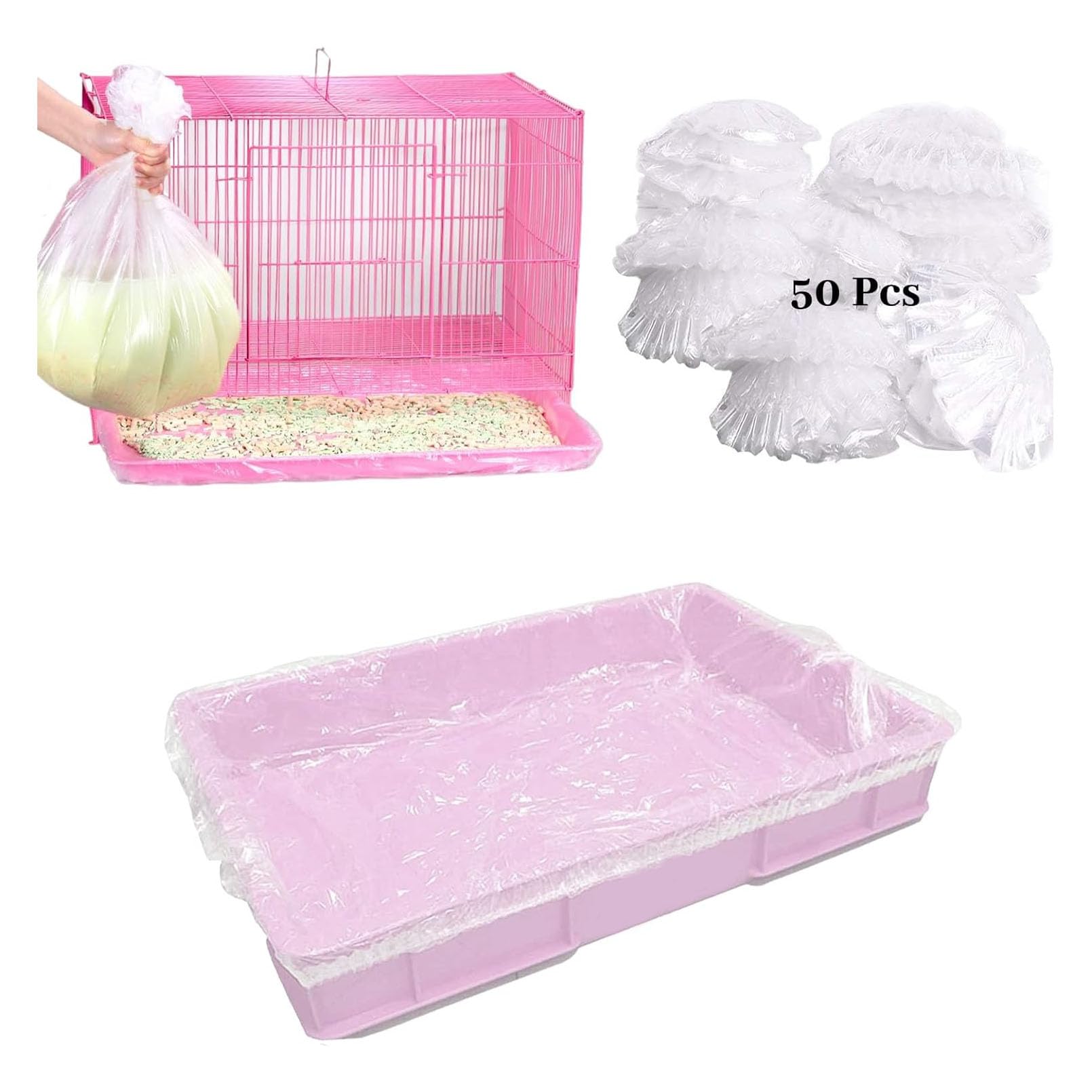 BNOSDM 50 PCS Disposable Rabbit Cage Liner Plastic Guinea Pig Cage Bedding Hamster Litter Pan Bags Universal Toilet Film for Bunny Ferret Chinchilla Hedgehog Small Animal