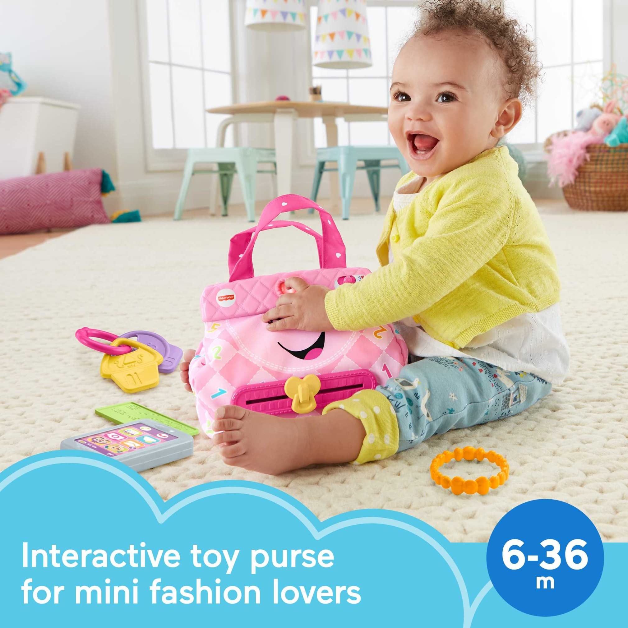 Fisher-Price Smart Purse Learning Toy with Lights Music and Smart Stages Educational Content for Babies and Toddlers, Pink