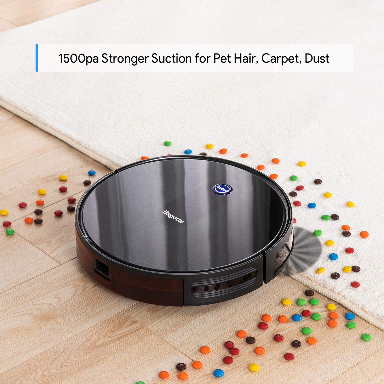 Bagotte BG600 Robot Vacuum Cleaner, Super-Thin & Quiet, High Suction, Smart Self-Charging Robotic Vacuum Cleaners Automatic Sweeper for Pet Hairs, Hard Floor, Medium Carpet
