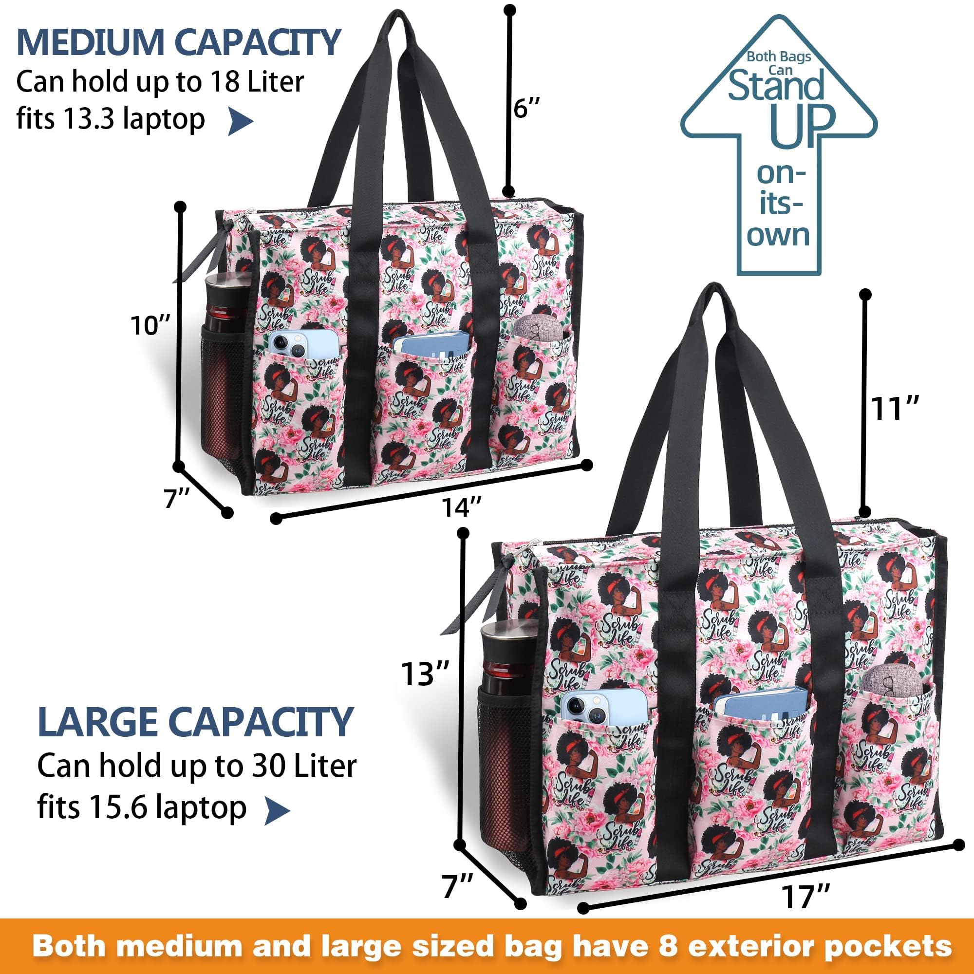 ABAMERICA Nursing Clinical Bag - Personalized Nursing Work Tote Bag With Zipper Pockets. Ideal For Nurses & Nursing Students. 2 Sizes. Laser Your Name Or Text In Usa.