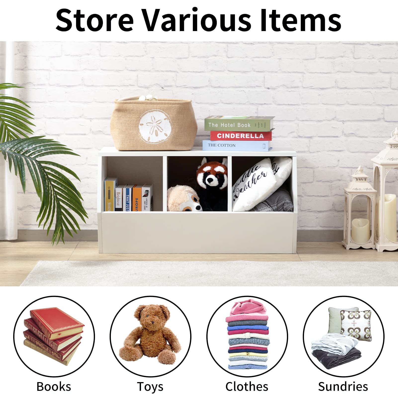 ALIMORDEN Stackable 3 Bin Cubby Unit Storage Cubby Toy Storage Cubby Multi-Bin Toy Organizing Cubby, Suitable for Children's Room, Playroom, Hallway, Laundry Room, White