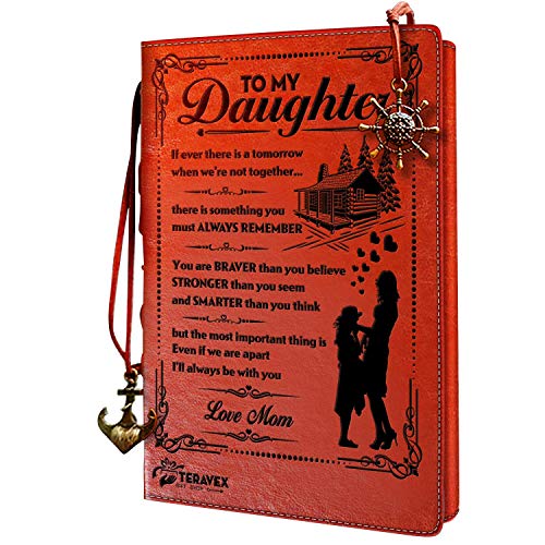 To My Daughter Leather Writing Journal from Mom - Christmas Gift Ideas 2019 - Drawing Sketch Book Travel Diary Refillable Notebook Birthday Wedding Graduation Back to School Gift from Mom to Daughter
