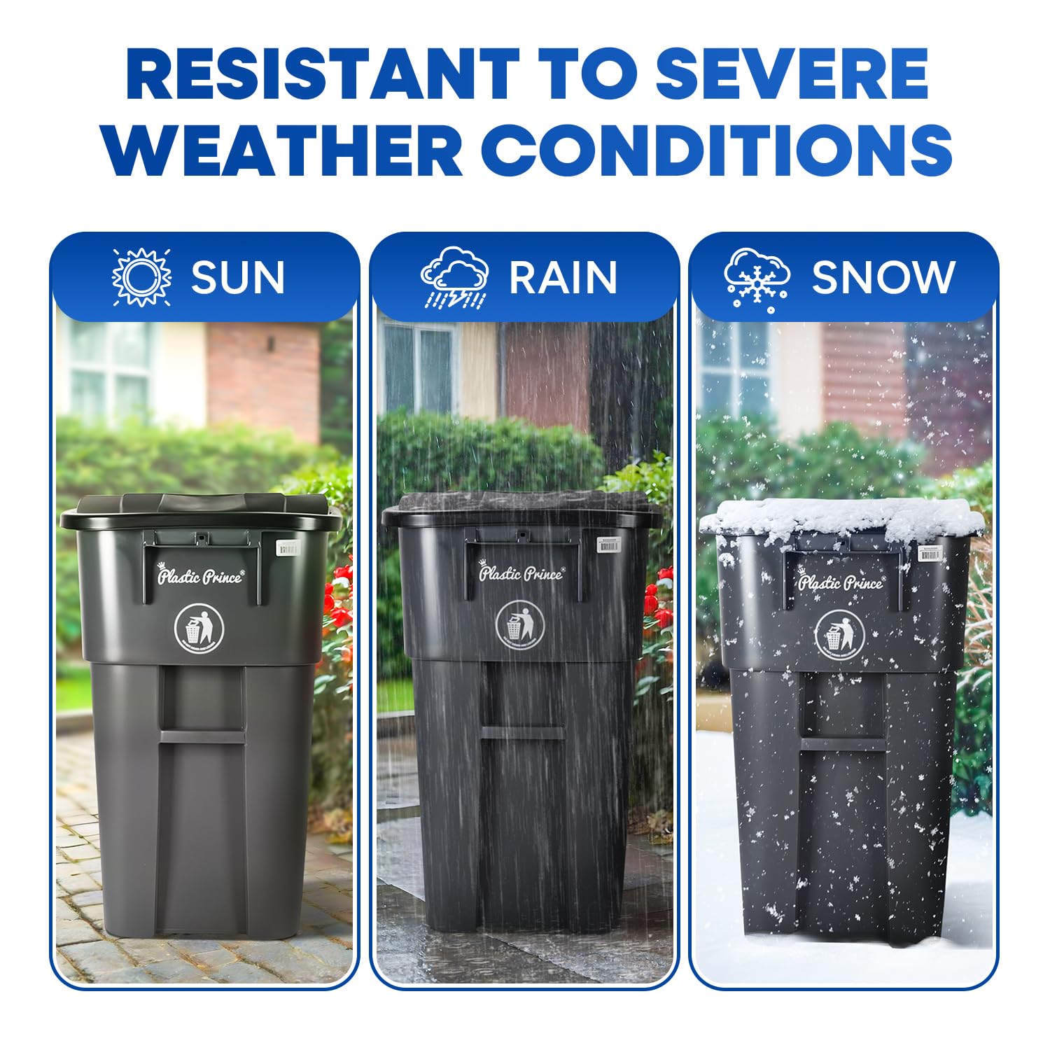 PLASTIC PRINCE 50 Gallon Rollout Trash Can with Lid, Commercial Heavy-Duty Whelled Outdoor Garbage Can, Gray