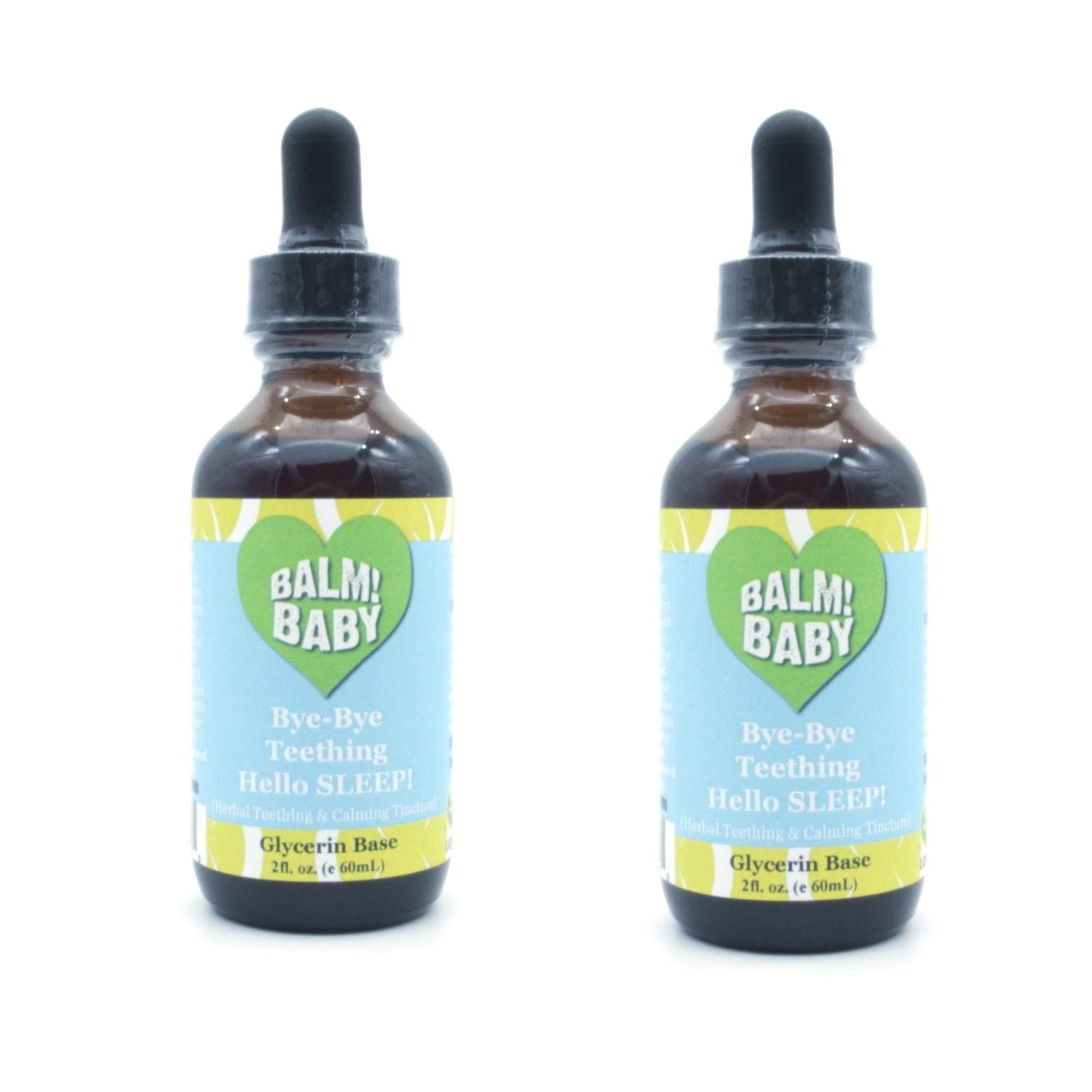 BALM! Baby Bye-Bye Teething, Hello Sleep! Natural & Organic Baby Teething Relief & Calming Tincture | Soothes Inflamed Gums, Irritability & Pain – Encourages Sleep | Glass Bottle (Glycerin, 2-PK)