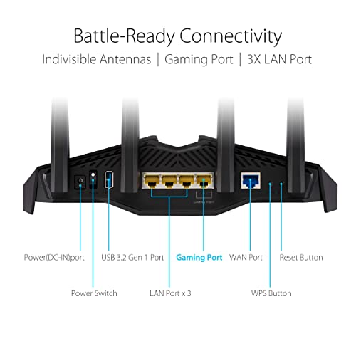 ASUS RT-AX82U AX5400 Dual-Band WiFi 6 Gaming Router, Game Acceleration, Mesh WiFi Support, Dedicated Gaming Port, Mobile Game Boost, MU-MIMO, Aura RGB (Renewed)