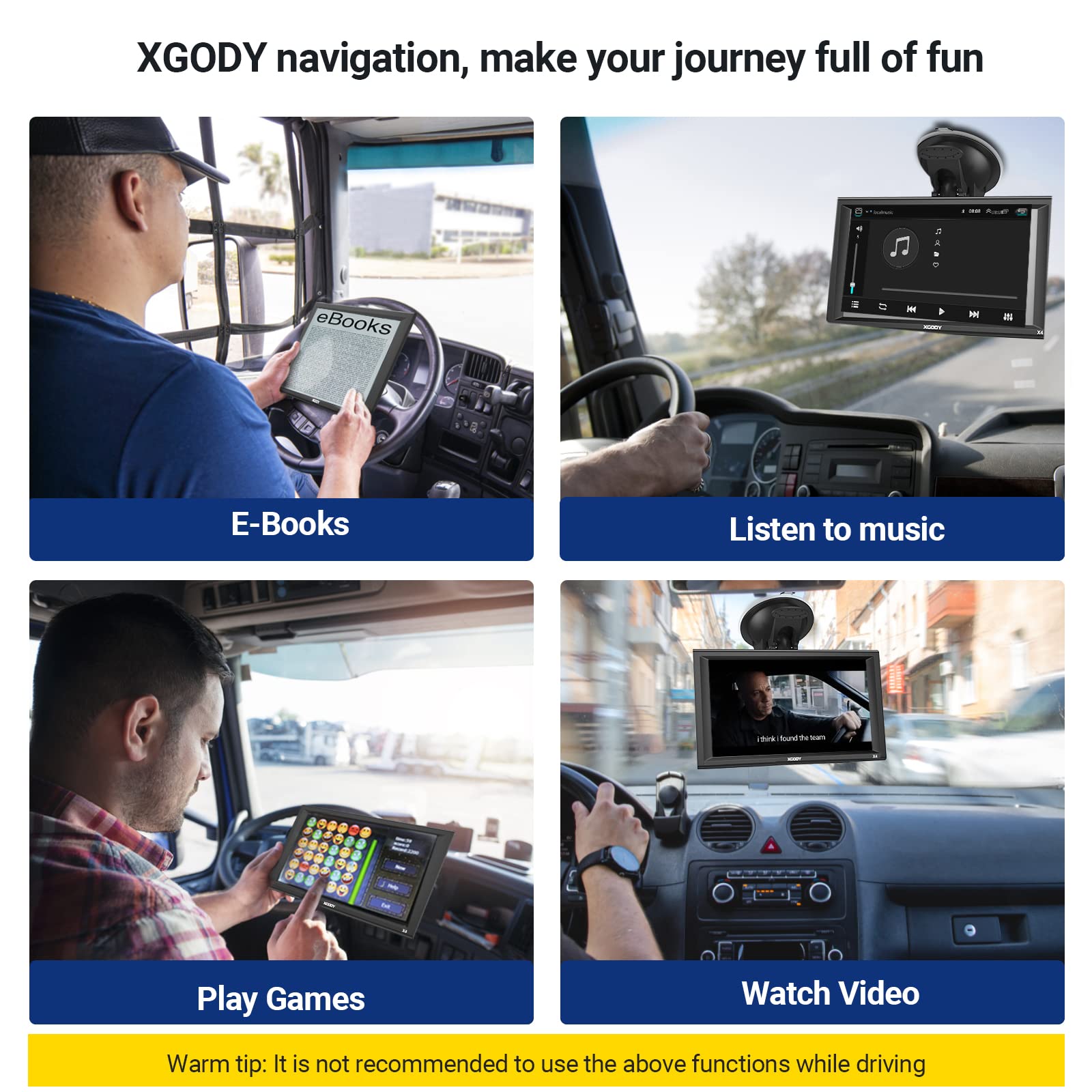 9inch Truck GPS Navigation for Car Big Touchscreen GPS Navigator Bluetooth AV-in Xgody 8GB ROM SAT NAV System Navigator Driving Alarm Lifetime map Updates