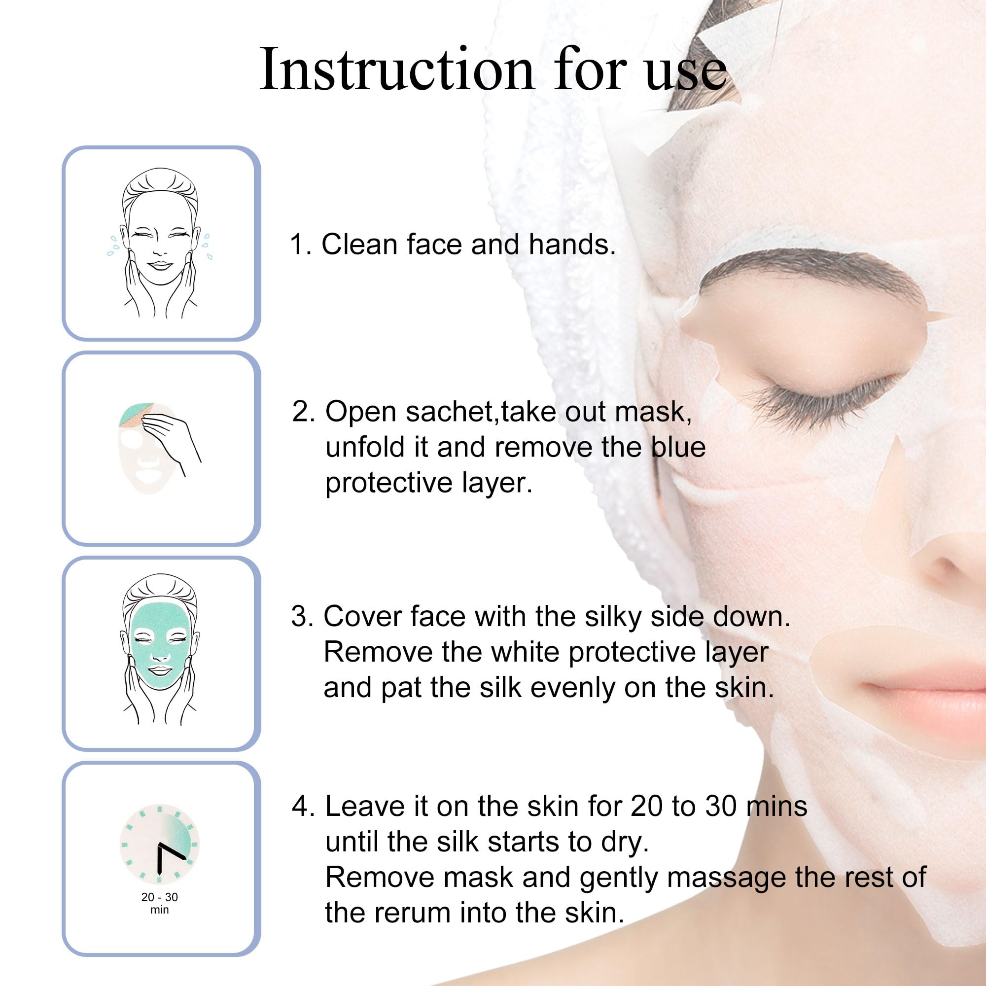 Dermaroller, Silk Face Masks Intensive Hyaluronic Acid Moisturizer with Matriyxl 3000 Tocopherol Boost Collagen Hydrate Dry Skin Reduce Fine Lines Wrinkles SingleUse Masks (1 Pack, 10pc)
