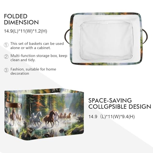 STAYTOP Large Storage Basket Collapsible Toy Storage Bins Waterproof Laundry Basket with Handle.Used for Home Closets, Offices, Bedrooms, Kids Toy and Gift Baskets-Running Horses(Rectangular)2PCS