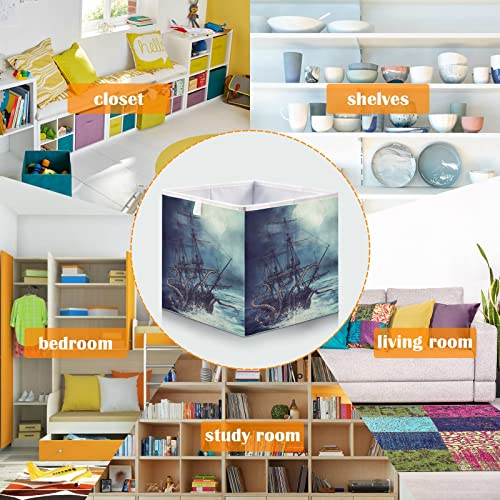 Blueangle Pirate Ship Rectangle Storage Bin, 15.8 x 10.6 x 7 in, Large Collapsible Organizer Storage Basket for Home Décor(414)