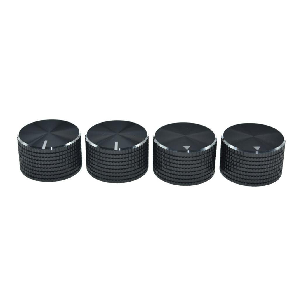 4pcs 25*15.5mm Set Screw Aluminium Potentiometer Knobs 1/4" Metal Universal Pot Control Knobs w/ Polished Edge for Guitar/Bass/Efffect Pedal/AMPS/Preamps/Audio Equipments Black with Indicator Triangle