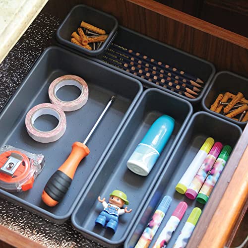 Set of 32 Interlocking Desk Drawer Organizer Tray Dividers Plastic Shallow Narrow Drawers Organizers Separators Storage Bins Container for Kitchen Bathroom Makeup Office Vanity Bedroom Dresser