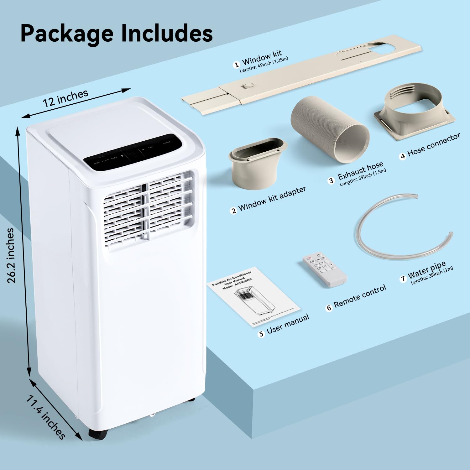 Aoxun 8,000 BTU Portable Air Conditioner Dehumidifier with Remote Control, 4-in-1 Portable AC Unit with Remote Control, Digital Display, 24 Hours Timer, Installation Kits for Office, Home, White