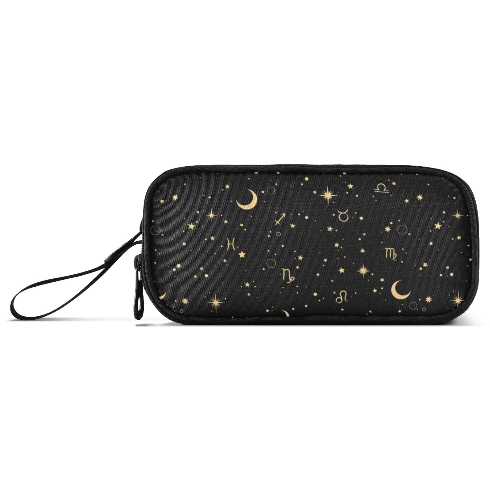 ALAZA Moon Star Zodiac Pencil Case Nylon Pencil Bag Portable Stationery Bag Pen Pouch with Zipper for Women Men College Office Work