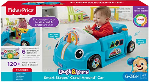Fisher-Price Laugh & Learn Baby Activity Center, Crawl Around Car, Interactive Playset with Smart Stages for Infants & Toddlers, Blue (Amazon Exclusive)