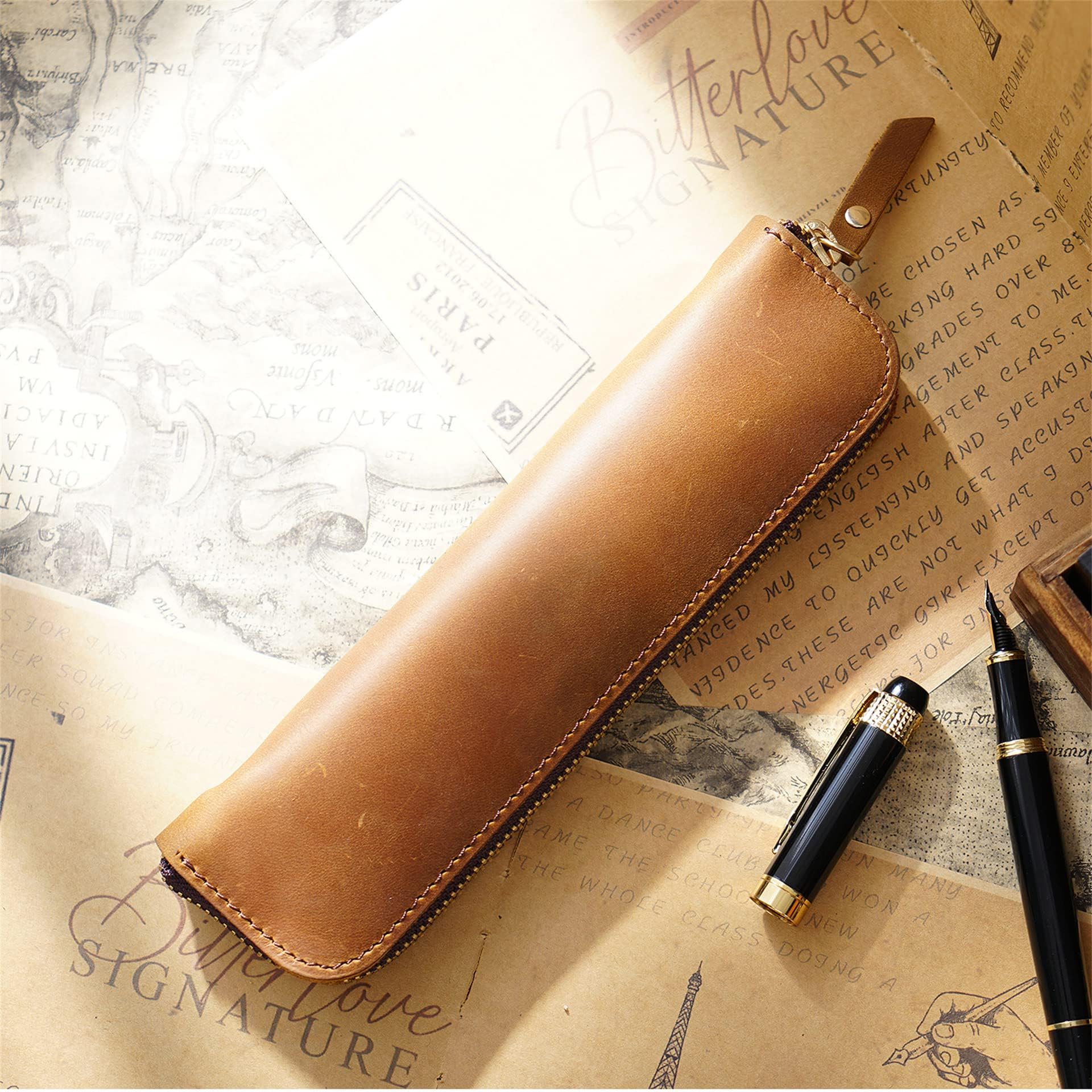 AIGUONIU Retro Leather Retro Stationery Box Pencil Case Coin Purse Pen Case Storage Bag (Brown)