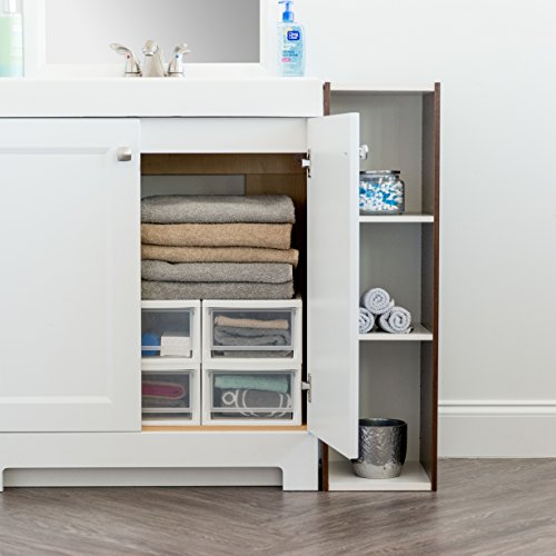 IRIS USA 6 Quart Compact Stacking Storage Drawer, Plastic Drawer Organizer with Clear Doors for Undersink, Kitchen, Pantry, Desk, and Home De-Clutter, Store Shoes and Craft Supplies, 4-Pack, White