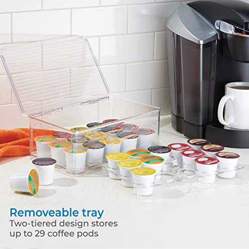 iDesign 2-Tier Coffee Pod Holder Lidded Bin, Plastic Pantry and Kitchen Storage, The Linus Collection β 7.25" x 10.75" x 4.25", Clear