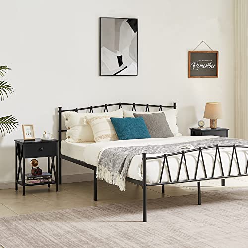 VECELO Modern Versatile Nightstands X-Design Side End Table Night Stand Storage Shelf with Bin Drawer for Living Room Bedroom, Set of 2 (Black)