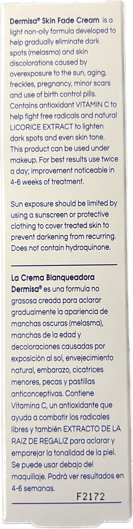 Dermisa Skin Fade Cream with Vitamin C | Helps Reduce Dark Spots and Age Spots | All Skin Types | 1.78 OZ | Pack of 3