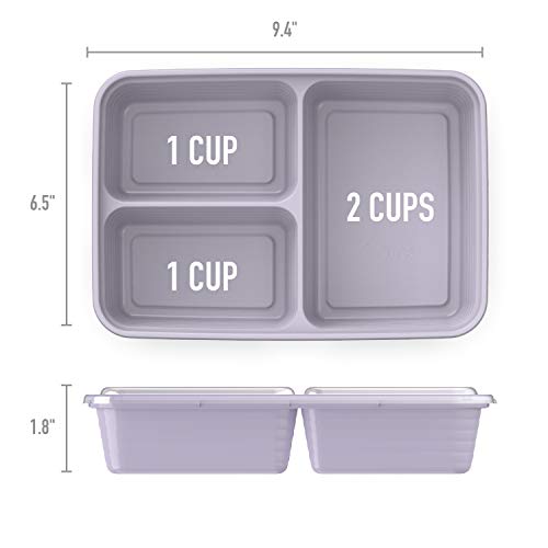 Bentgo Prep 3-Compartment Meal-Prep Containers with Custom-Fit Lids - Microwaveable, Durable, Reusable, BPA-Free, Freezer and Dishwasher Safe Food Storage Containers - 10 Trays & 10 Lids (Lilac)