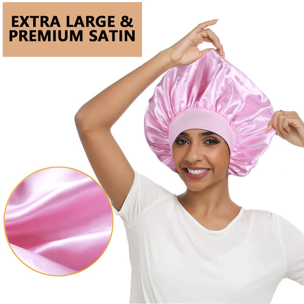 3PCS Extra Large Satin Bonnets for Black Women, Hair Bonnets for Sleeping Braids Curly Hair, A