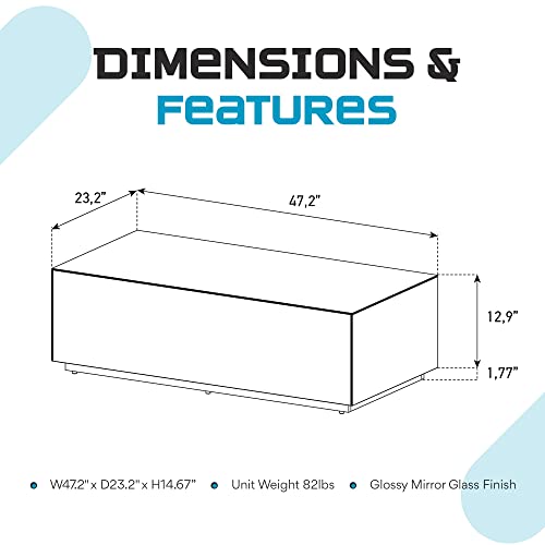 SONOROUS Premium Tempered Glass Coffee Table - Fingerprint Resistant Luxury Center Table for Living Room - High Gloss Coffee Table - Modern Rectangular Table Sleek Design - Mirror