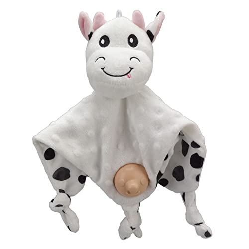 Baby Security Blanket, Cartoon Security Blanket Stuffed Animal Soft Plush with Pacifier for Teething Period (Cow)