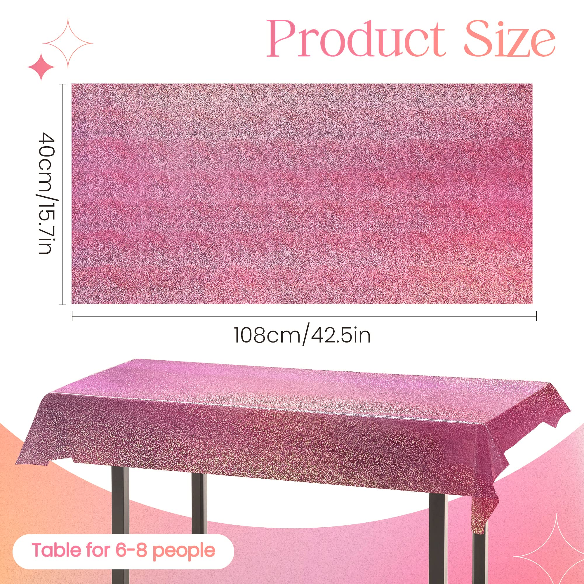 Just Shimmer 2 pcs Pink Holographic Plastic Tablecloths Laser Table Covers 40" x 108" Foil Disposable Table Cloths for Party Birthday Wedding Christmas Holiday Party Decorations