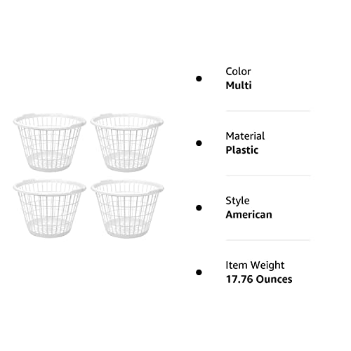 Set of 4 White Lightweight Plastic One Bushel Capacity Laundry Baskets