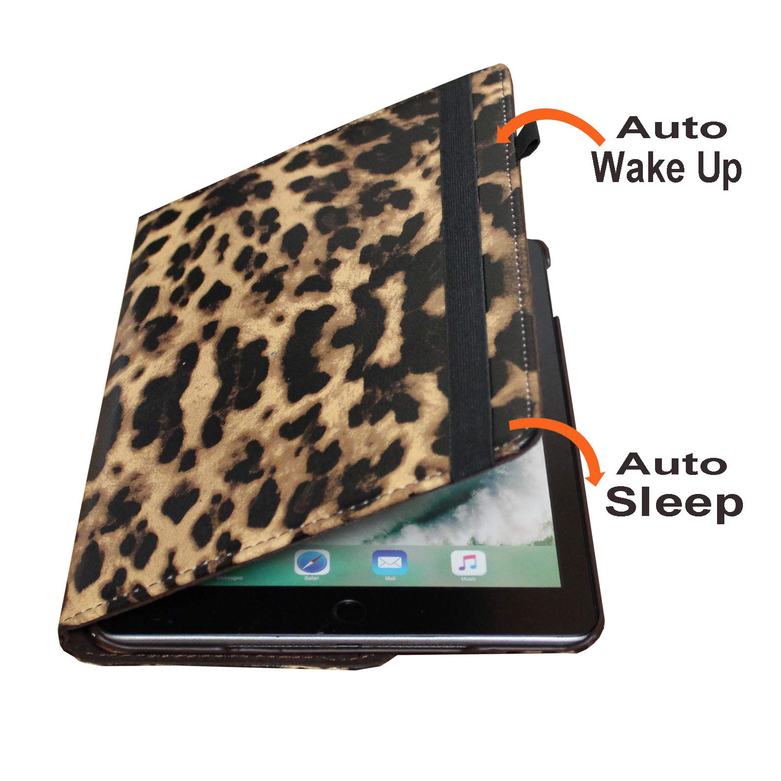 JYtrend Smart Case for iPad 5th / 6th Generation (9.7") with Pencil Holder, Rotating Stand Magnetic Auto Wake Up/Sleep Cover for 2017/2018 iPad 9.7 Model A1893 A1954 A1822 A1823 (Leopard)