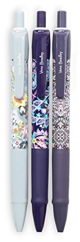 Vera Bradley Black Ink Pen Set of 3, Colorful Retractable Pens, Plastic Click Pens with Zip Pouch, Summer 20 Medley